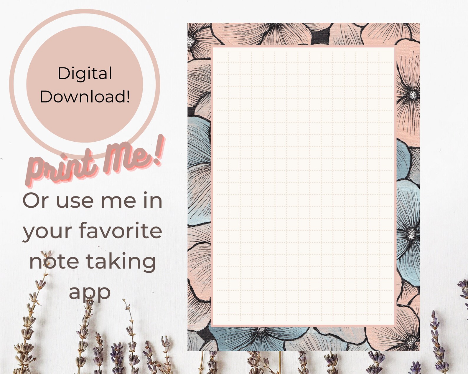 Hydrangea Floral Stationary Pages | Digital Download | Lined, Grid, to ...