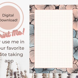 Hydrangea Floral Stationary Pages | Digital Download | Lined, Grid, to ...