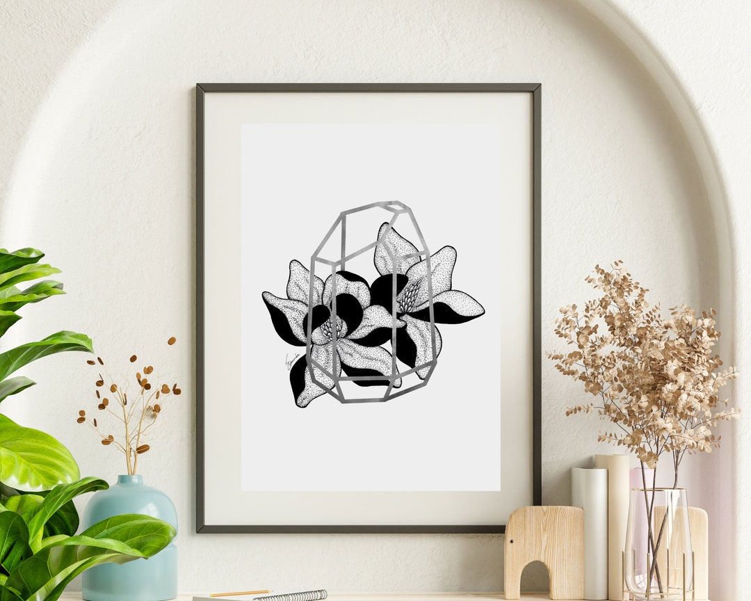 Floral Crystal Art Print: Ink Drawing (digital Download) - Etsy