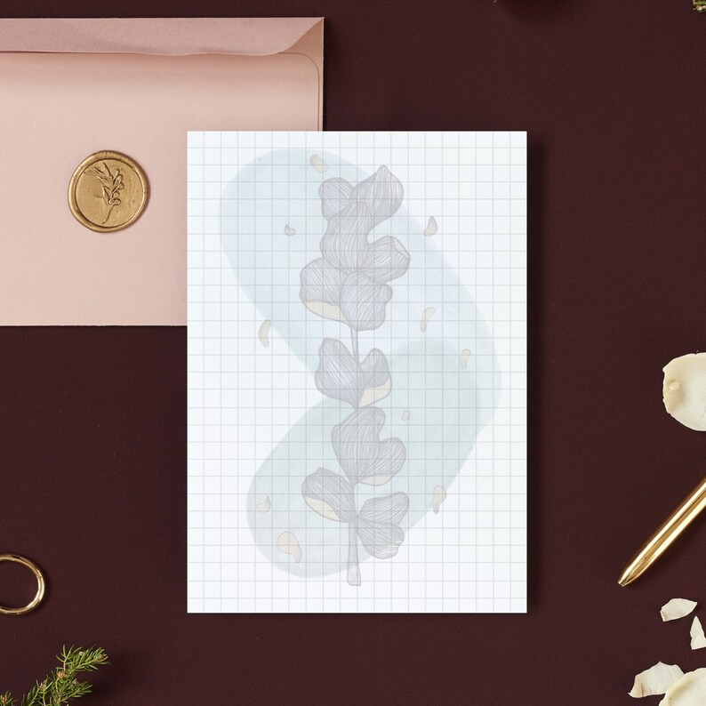 Eucalyptus Leafy Gold Printable Stationary | Digital Download | Lined ...