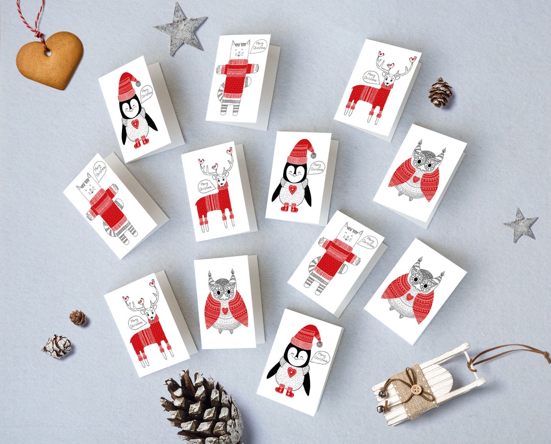 DIGITAL DOWNLOAD Mini Christmas Card Set of 4, Mini Note Cards Deer ...