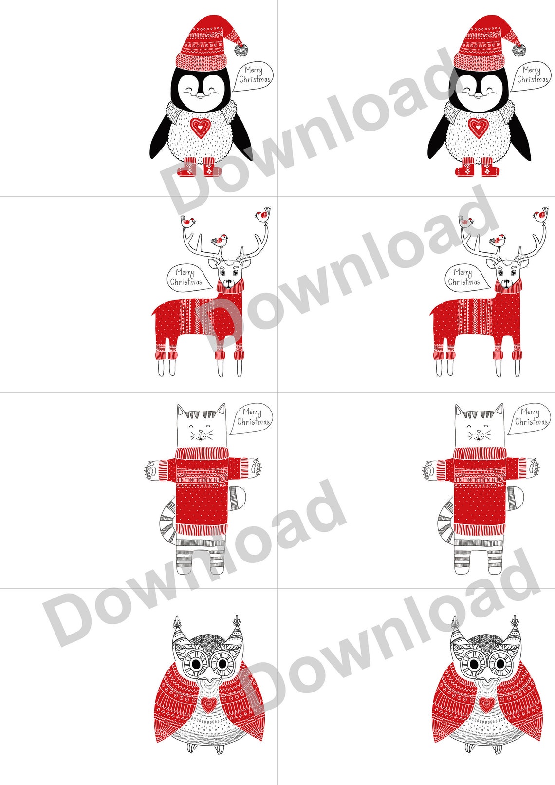 DIGITAL DOWNLOAD Mini Christmas Card set of 4 mini Note cards | Etsy