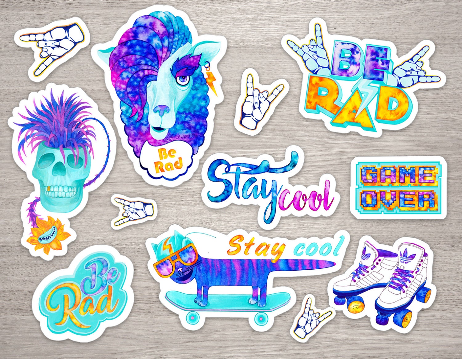 Rad Cool vinyl stickers set of 12 watercolor laptop stickers | Etsy