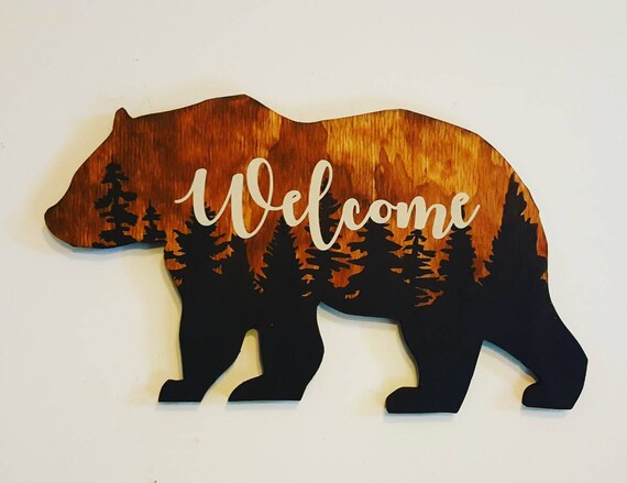 Bear Sign With Forest Welcome Sign | Etsy