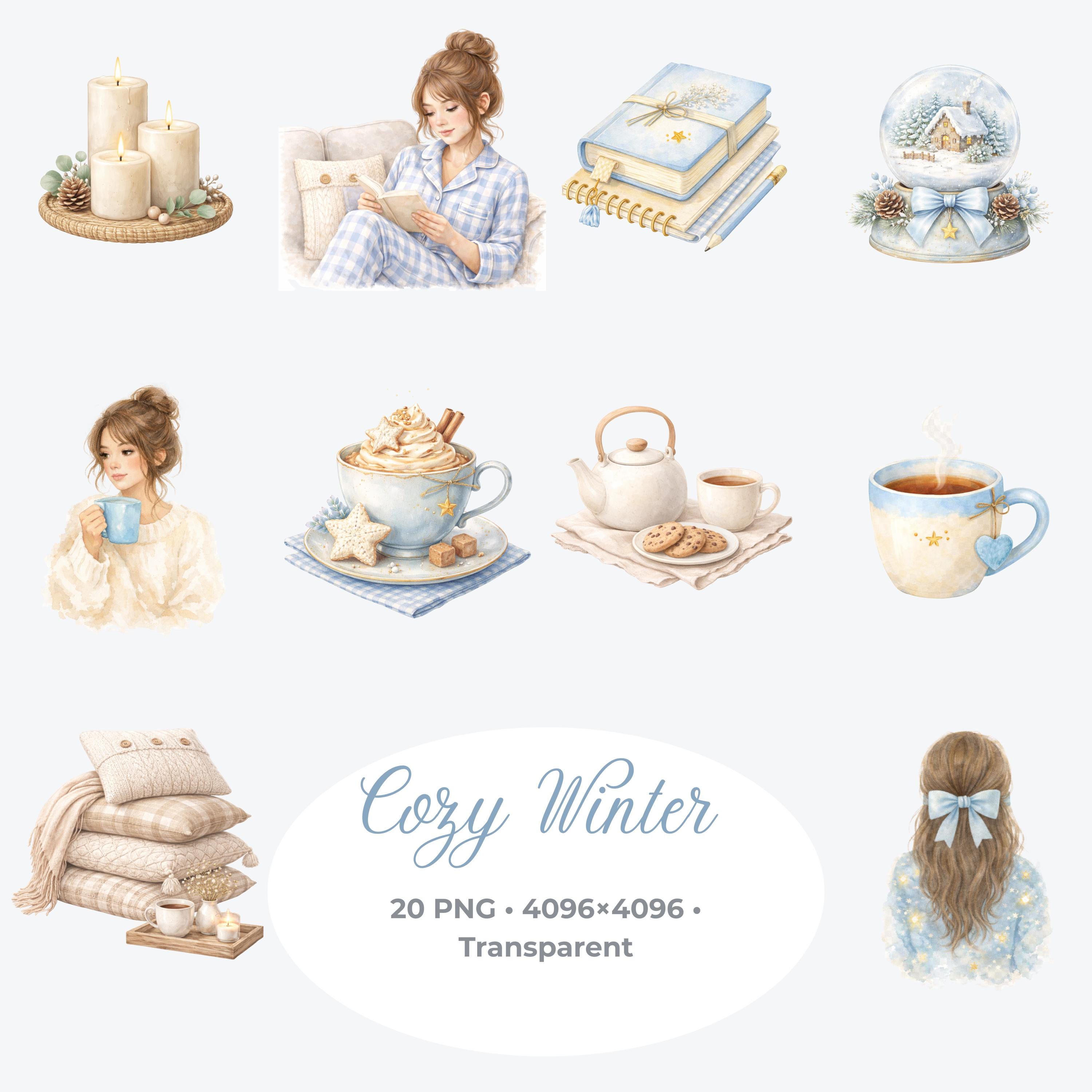 Watercolor Cozy Winter Clipart Bundle, Hygge Home Decor (20 PNG) - Etsy