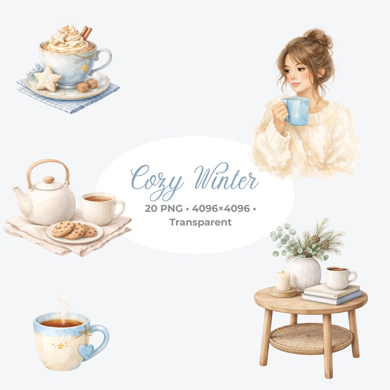 Watercolor Cozy Winter Clipart Bundle, Hygge Home Decor (20 PNG) - Etsy
