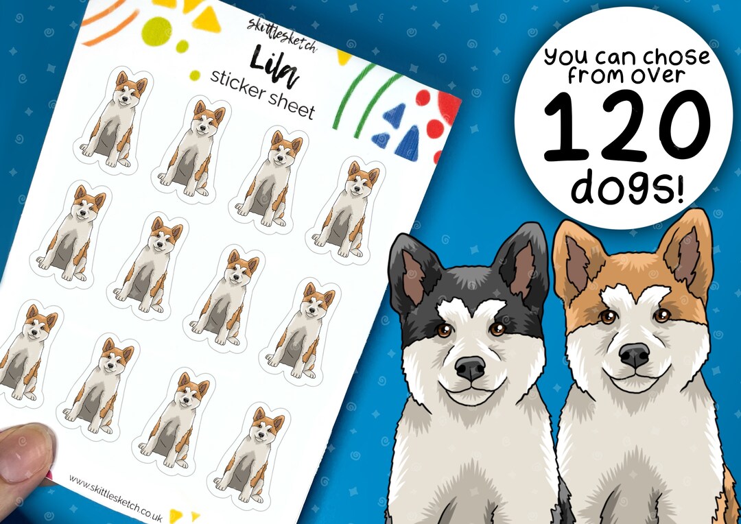 Customisable Akita Sticker Sheet, Personalise Akita Waterproof Stickers ...