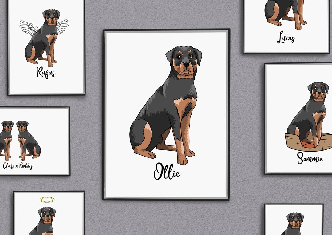 Personalized Rottweiler Dog Print Digital Portrait for Rottie - Etsy