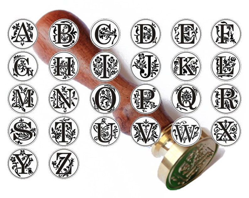 LETTER M INITIAL Wax Seal Stamp in Vintage Design Retro Flower Floral ...