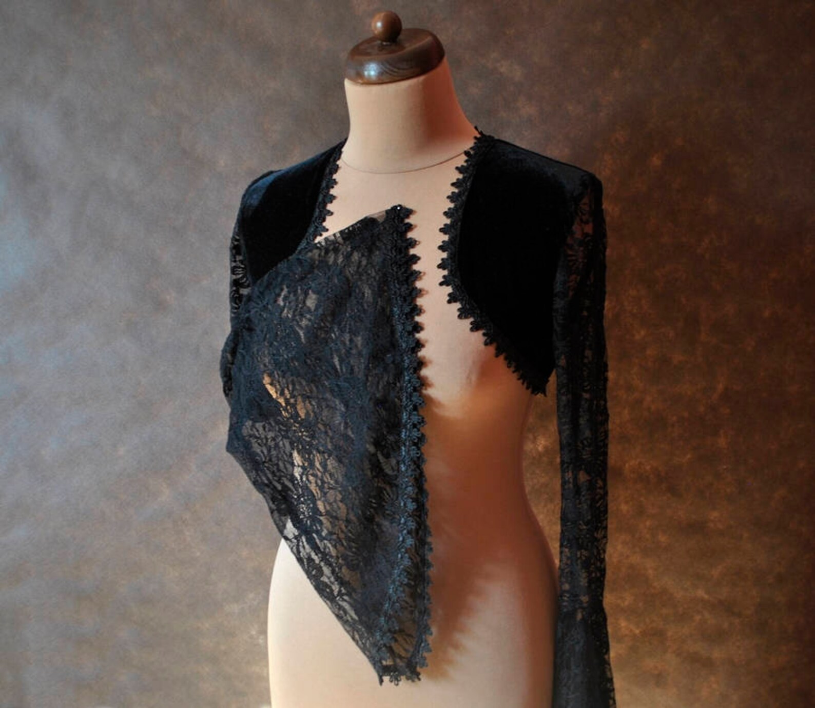 Glam Elegant Black Velvet BOLERO Cape Shrug With Long Lace - Etsy