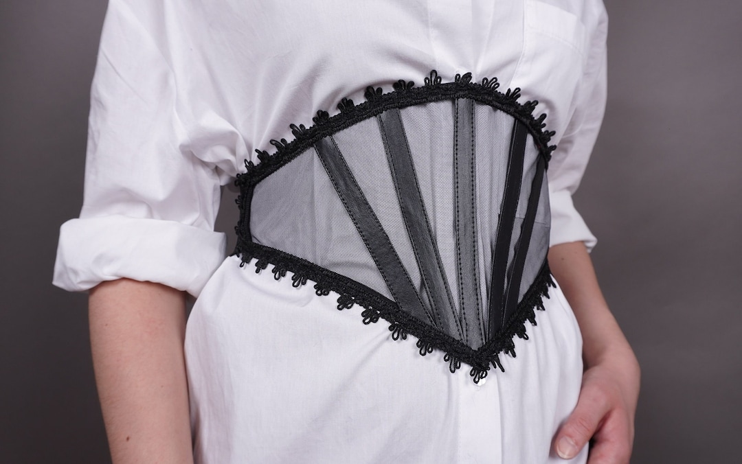 Black Tulle Corset Belt, ELEGANT Corset Binding, Waist Shaped, Women's ...