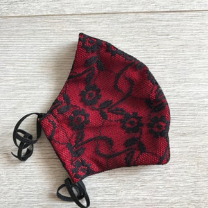 Lace Reusable and Washable Cotton Face Mask, Red Cotton Satin, Double ...