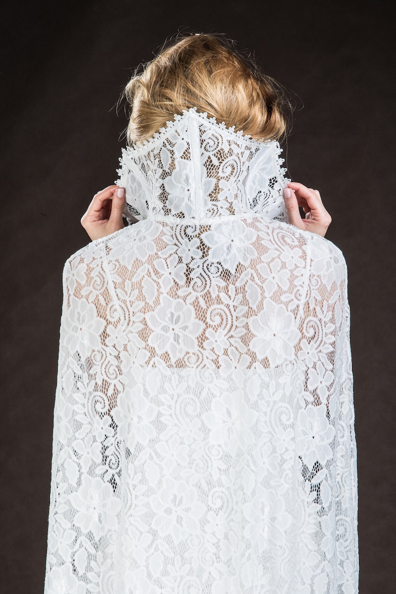 Romantic, Bridal Extra Long White Cape With Big Stand-up Collar, Prom ...