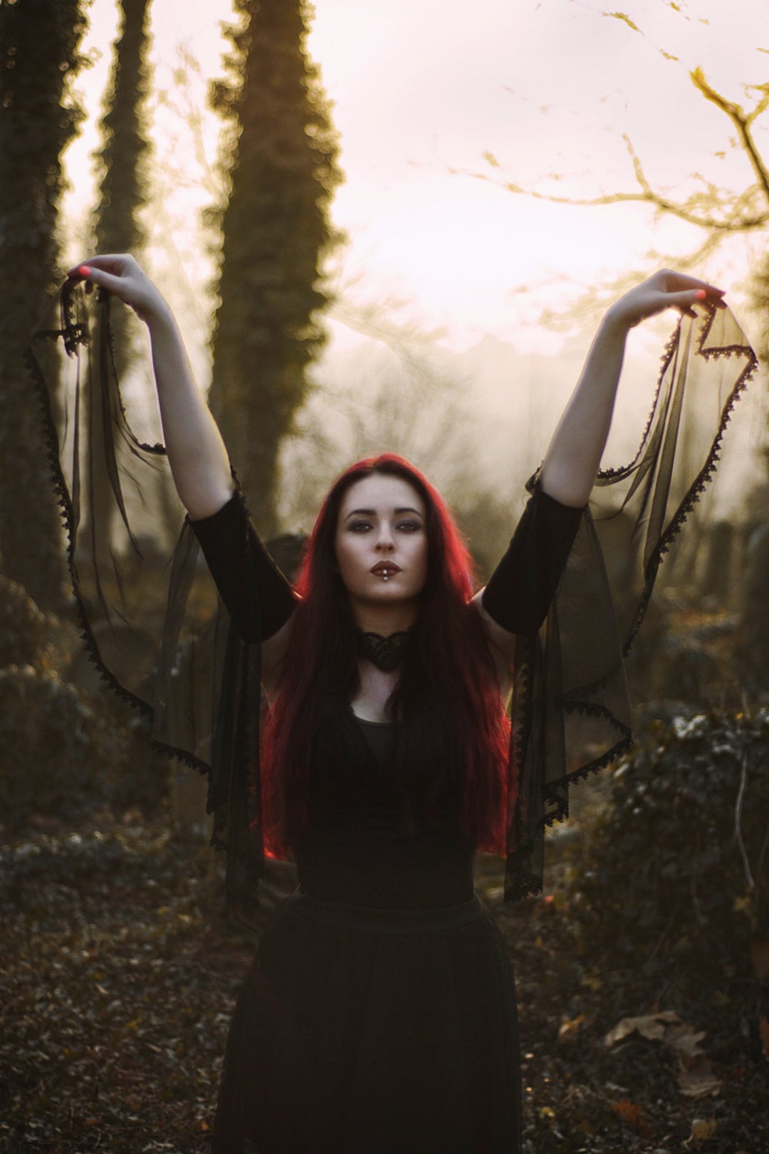 Elegant GOTHIC VAMPIRE Costume Victorian Evening Glones Glamour Long ...