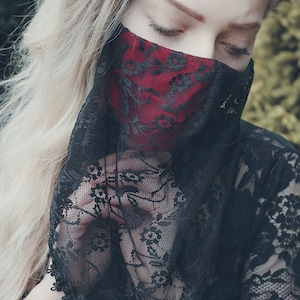 Lace Reusable and Washable Cotton Face Mask With Shawl, Wrap, Red ...