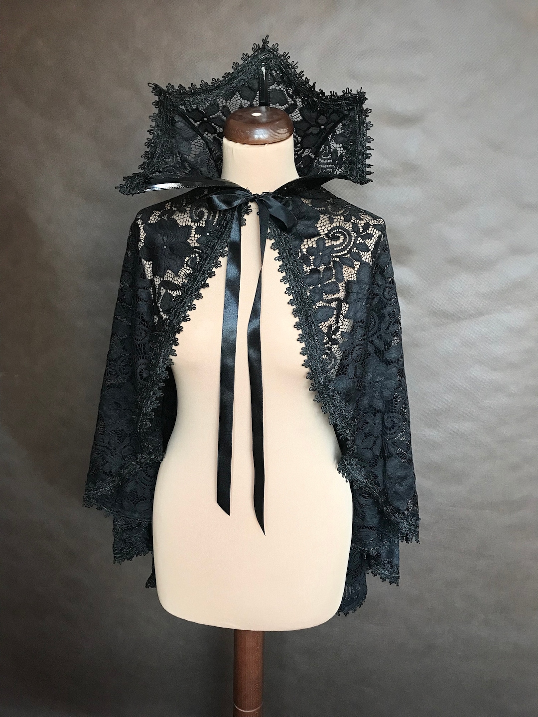 Gothic Elegant Black Lace and Lace CAPE With High Collar, Gothic ...