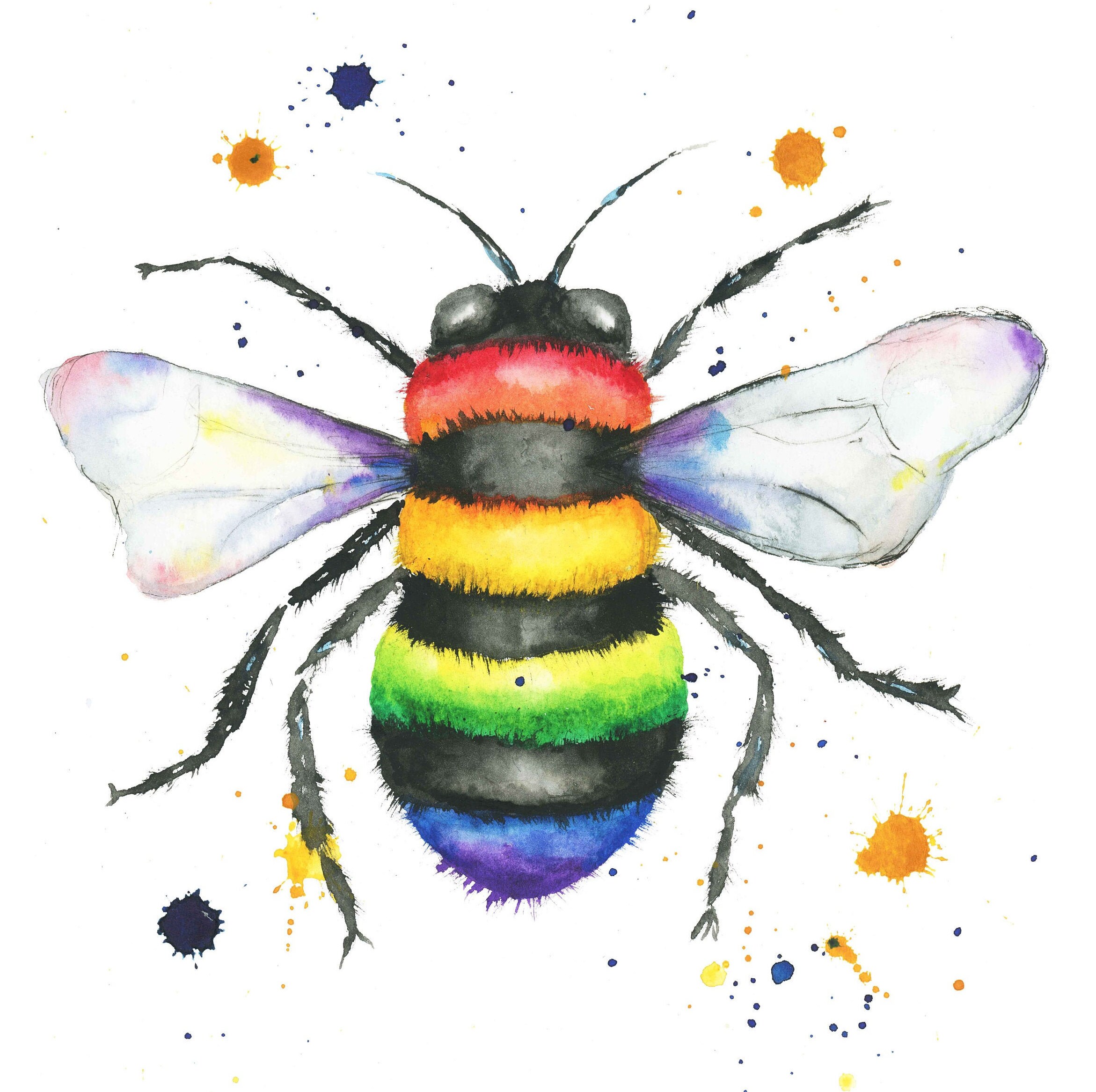 Giclée Prints Art & Collectibles Rainbow Gold Watercolor Bumblebee ...