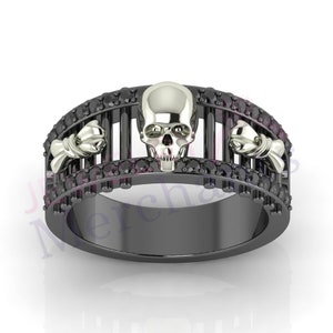 Ghost Rider Theme Skull Ring Gothic Style Black Round Cut Halloween ...