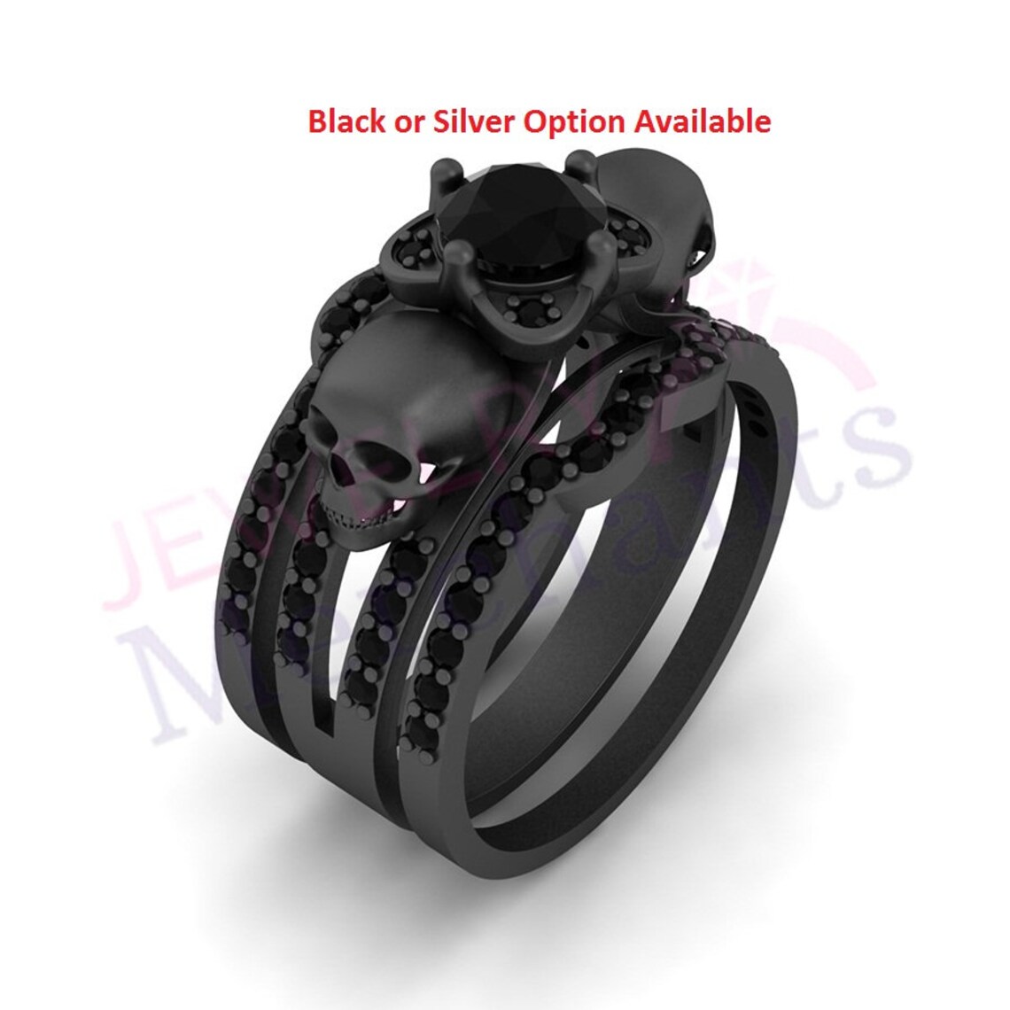 Skull Gothic Wedding Ring Set 2.60ct Round Black Diamond Skull - Etsy India