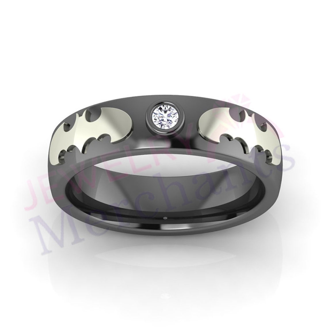 Bat Superhero Engagement Ring: 0.30 Ct Round Signity Diamond, Black ...