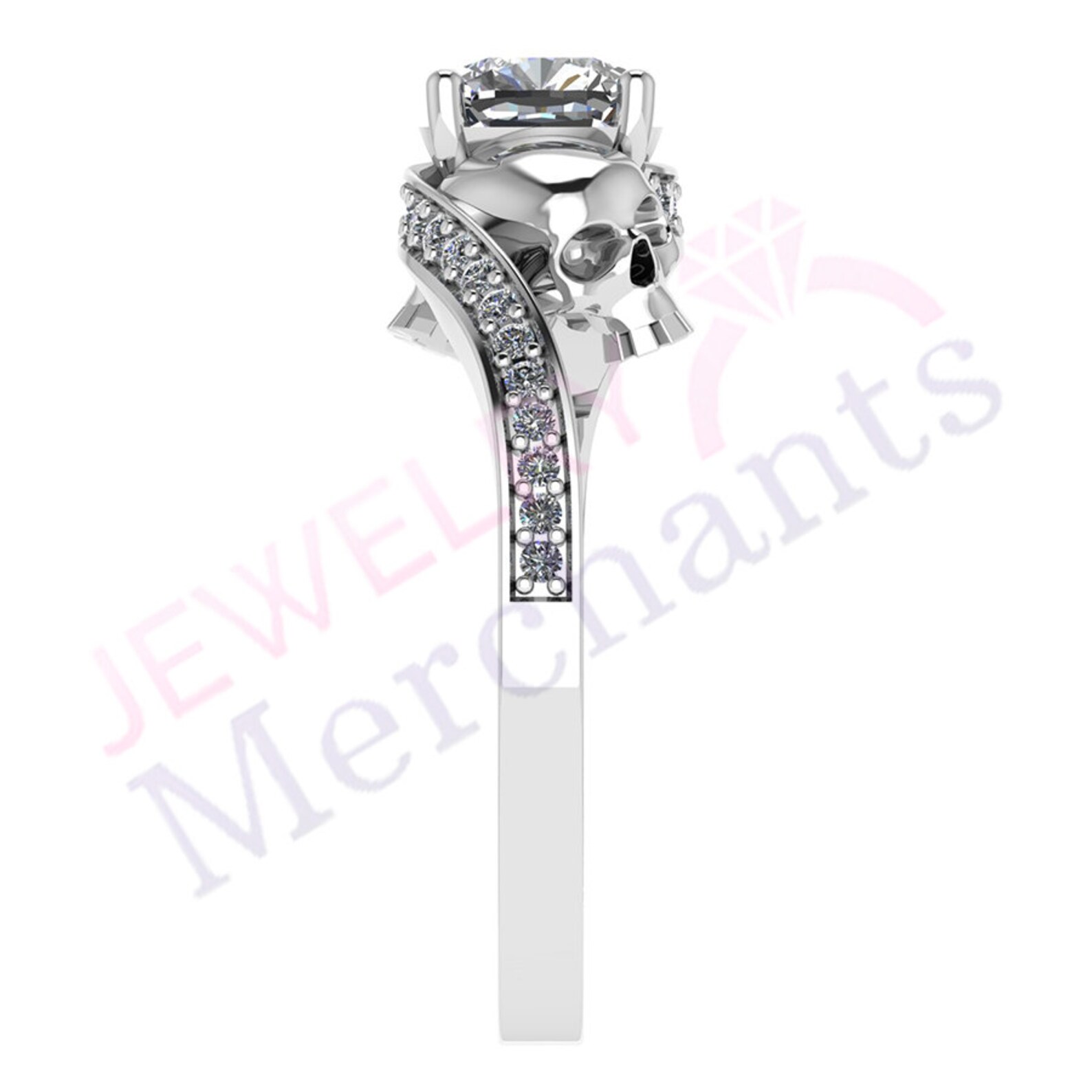 Skull Engagement Ring 2.20 Ct White Signity Diamond Cushion - Etsy