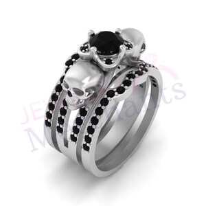 Buy Skull Gothic Wedding Ring Set 2.60ct Round Black Diamond Skull ...