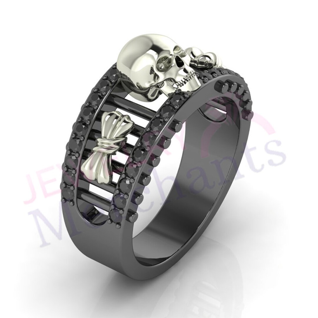 Ghost Rider Theme Skull Ring Gothic Style Black Round Cut Halloween ...