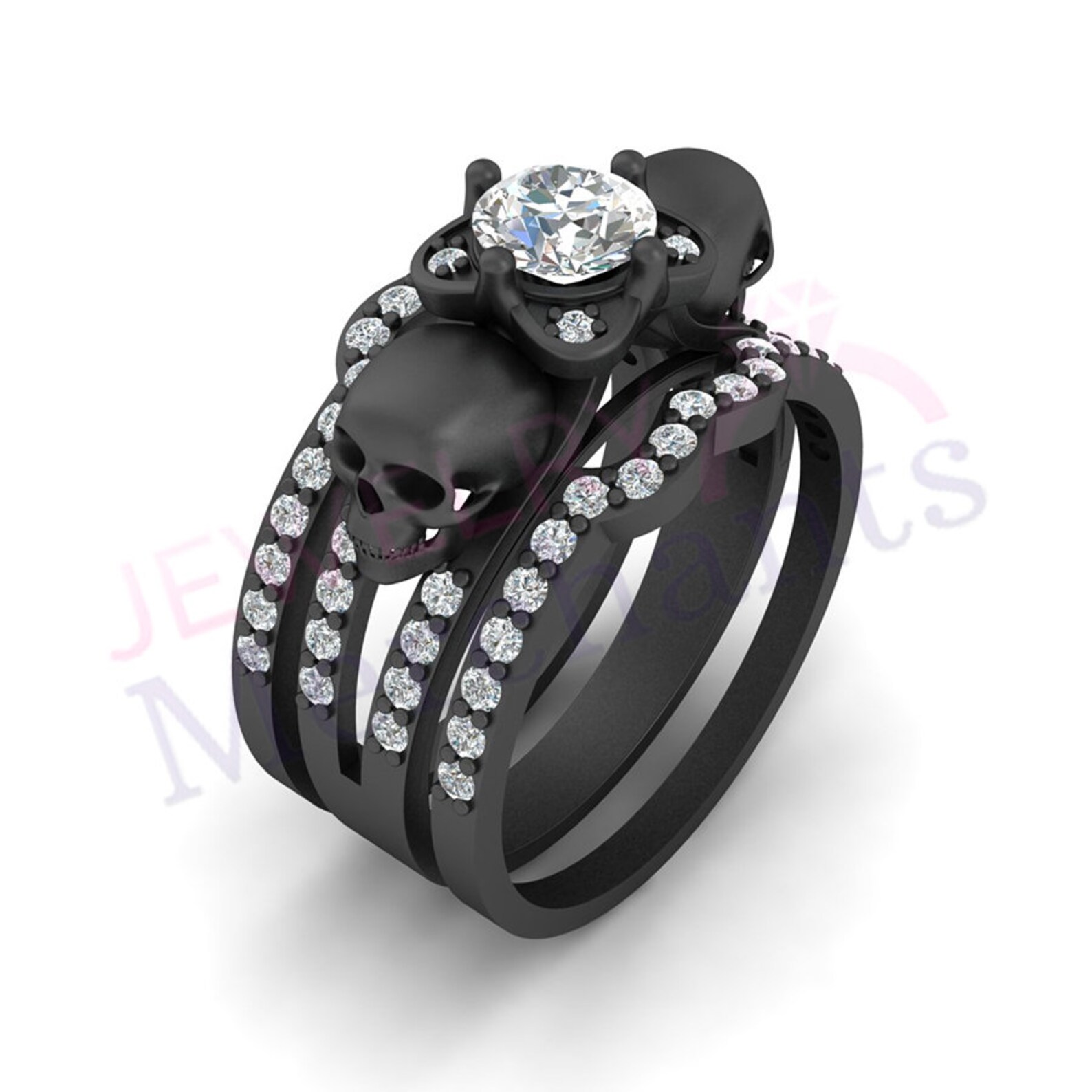 Skull Engagement Ring Set 2.60 Ct Round White Diamond 925 - Etsy India