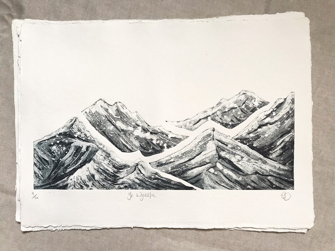 A3 Original Collagraph Print 9/20 Snowdon in Black and White - Etsy