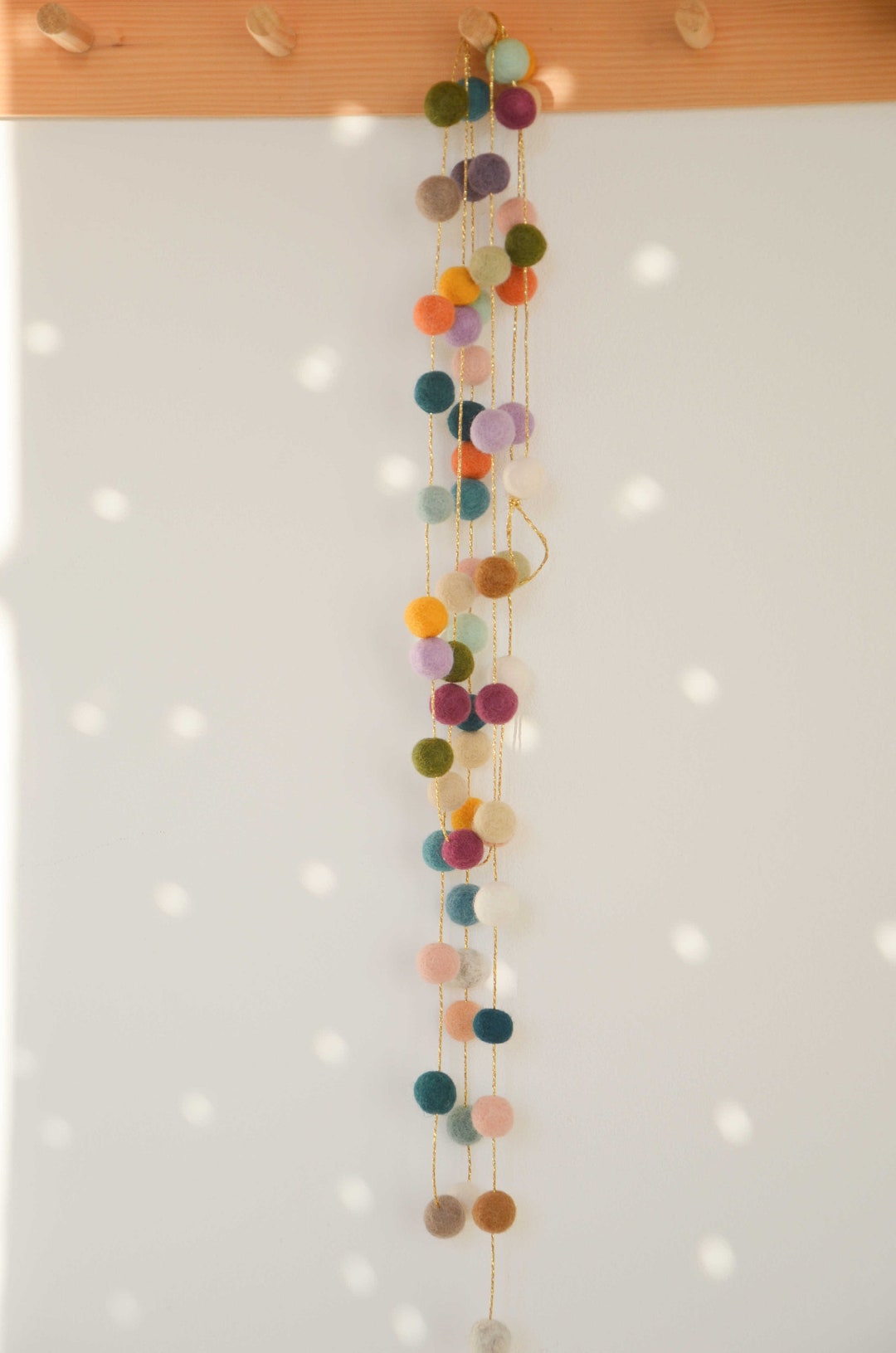 Mixed Colored Garland Made of Felted Wool Balls in Non-gendered Colors ...