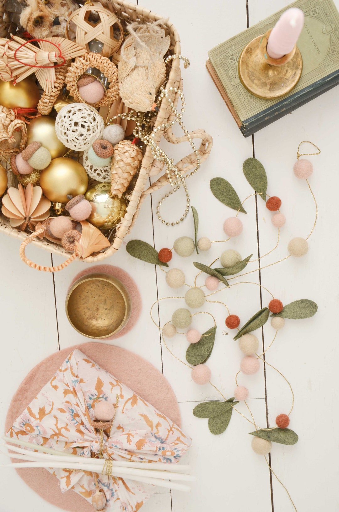 Magnificent Felted Wool Garland in Shades of Rust Green for the End of ...