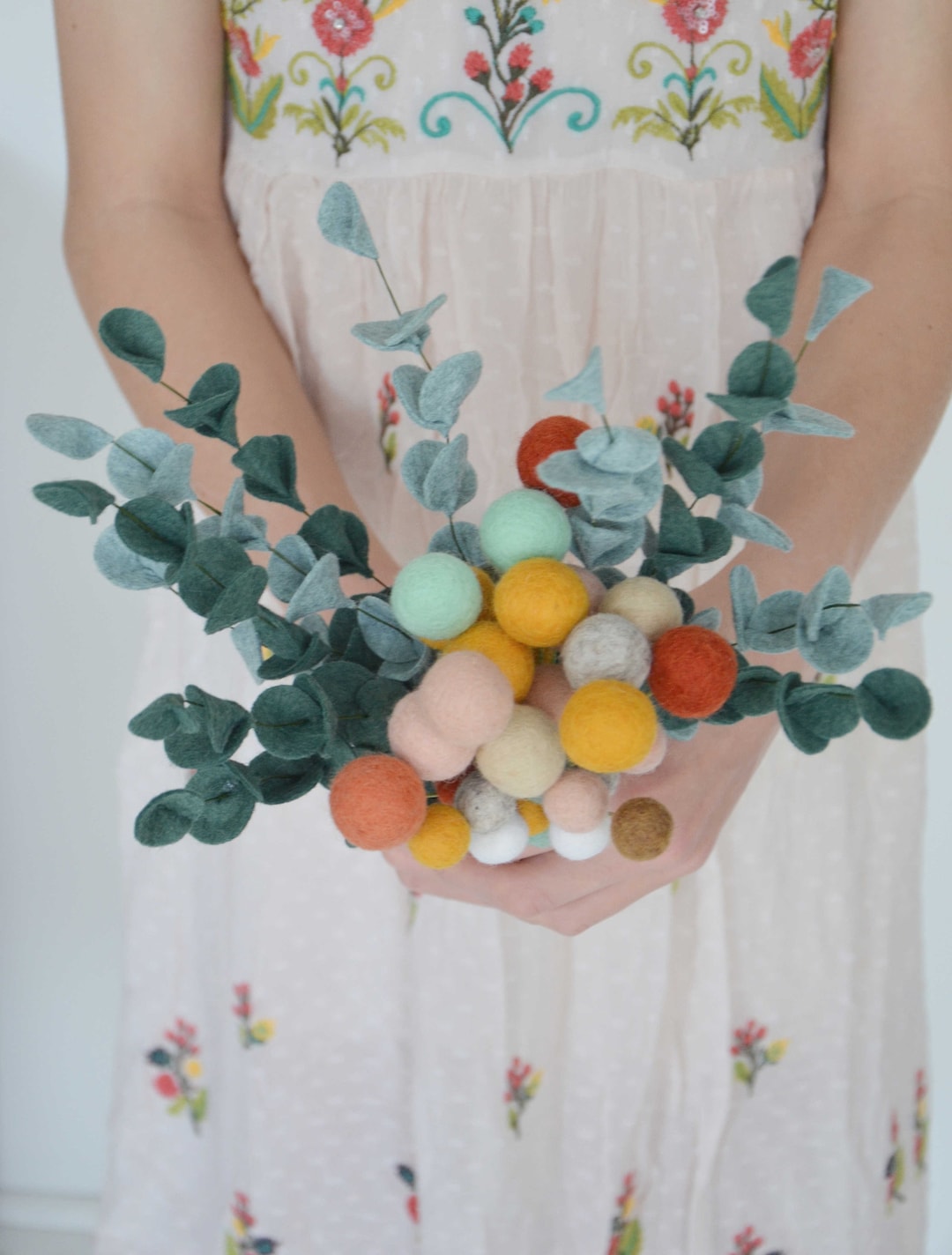Large Bouquet of Felted Wool and Eucalyptus Flowers for Aromatherapy or ...