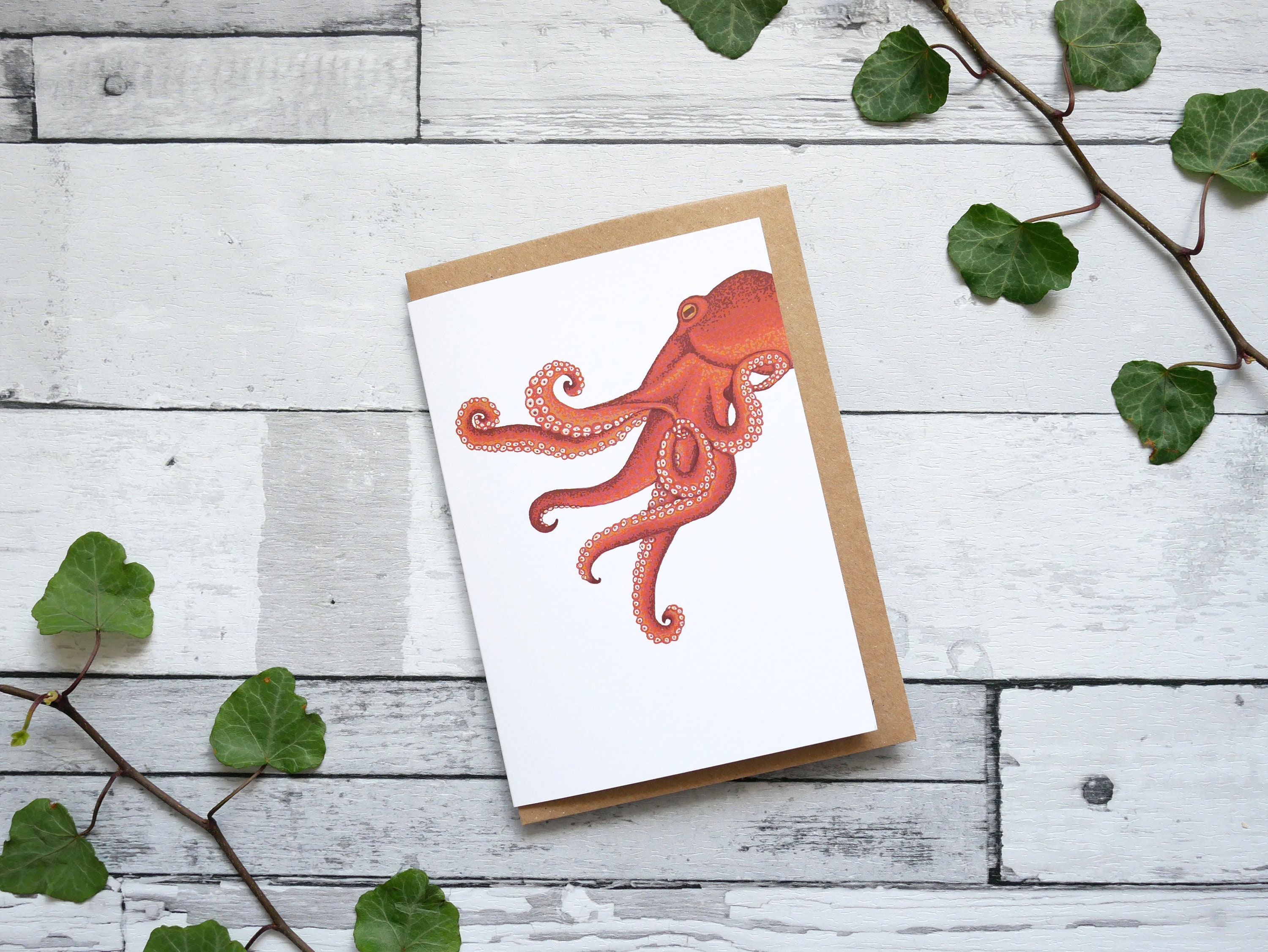 Illustrated Octopus Card 100% Recycled Wildlife Inspired | Etsy