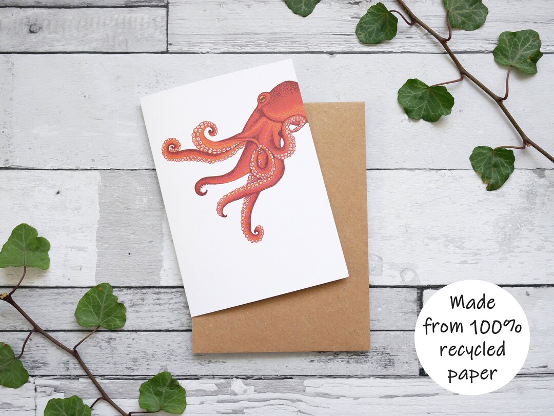 Illustrated Octopus Greetings Card: Recycled Blank Card - Etsy