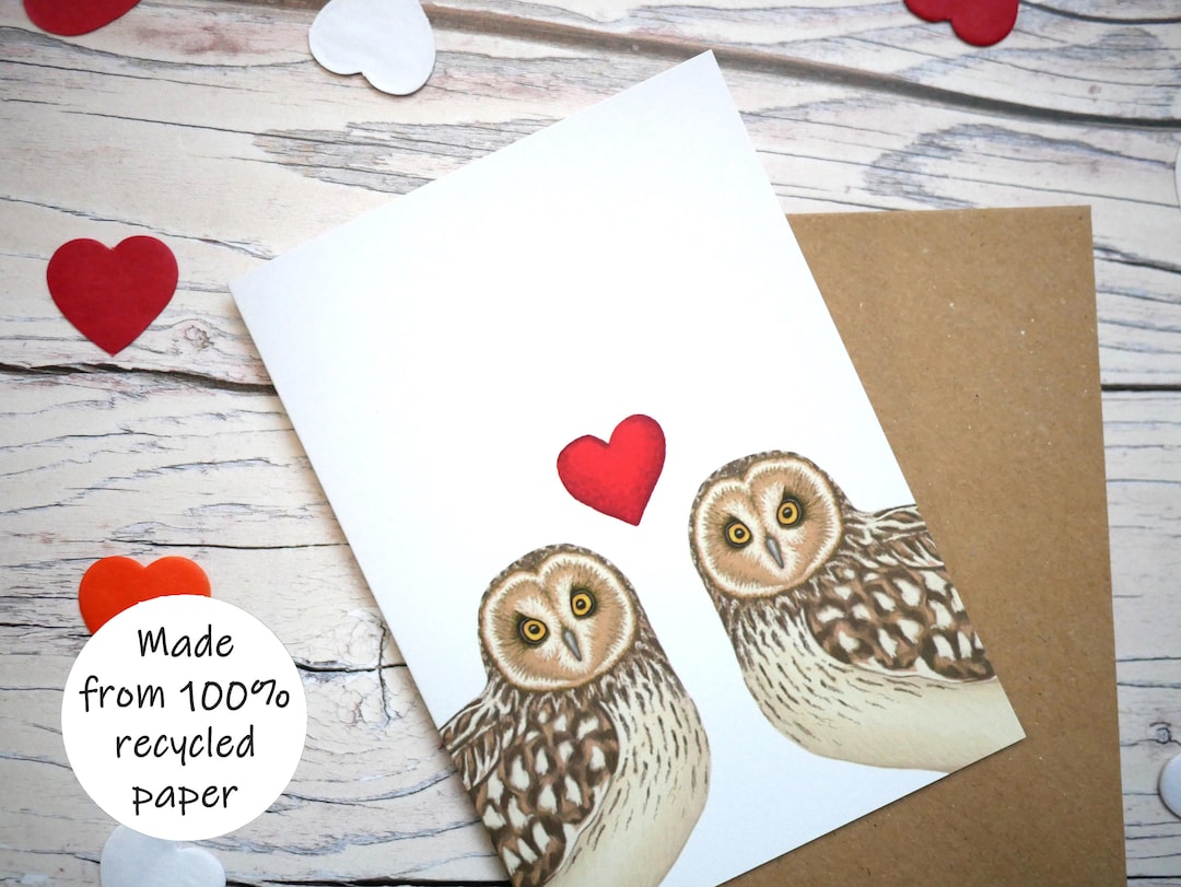 Valentine's Day Owl Card: Recycled Wildlife Greetings Card - Etsy