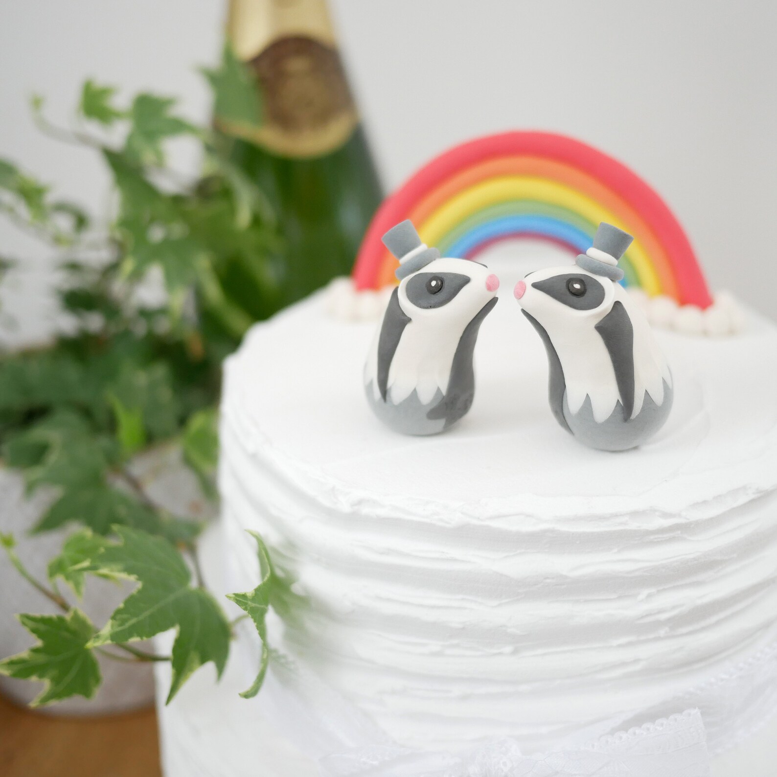 Badger Gay Wedding Cake Topper: Handmade Clay Badgers, Rainbow Option ...