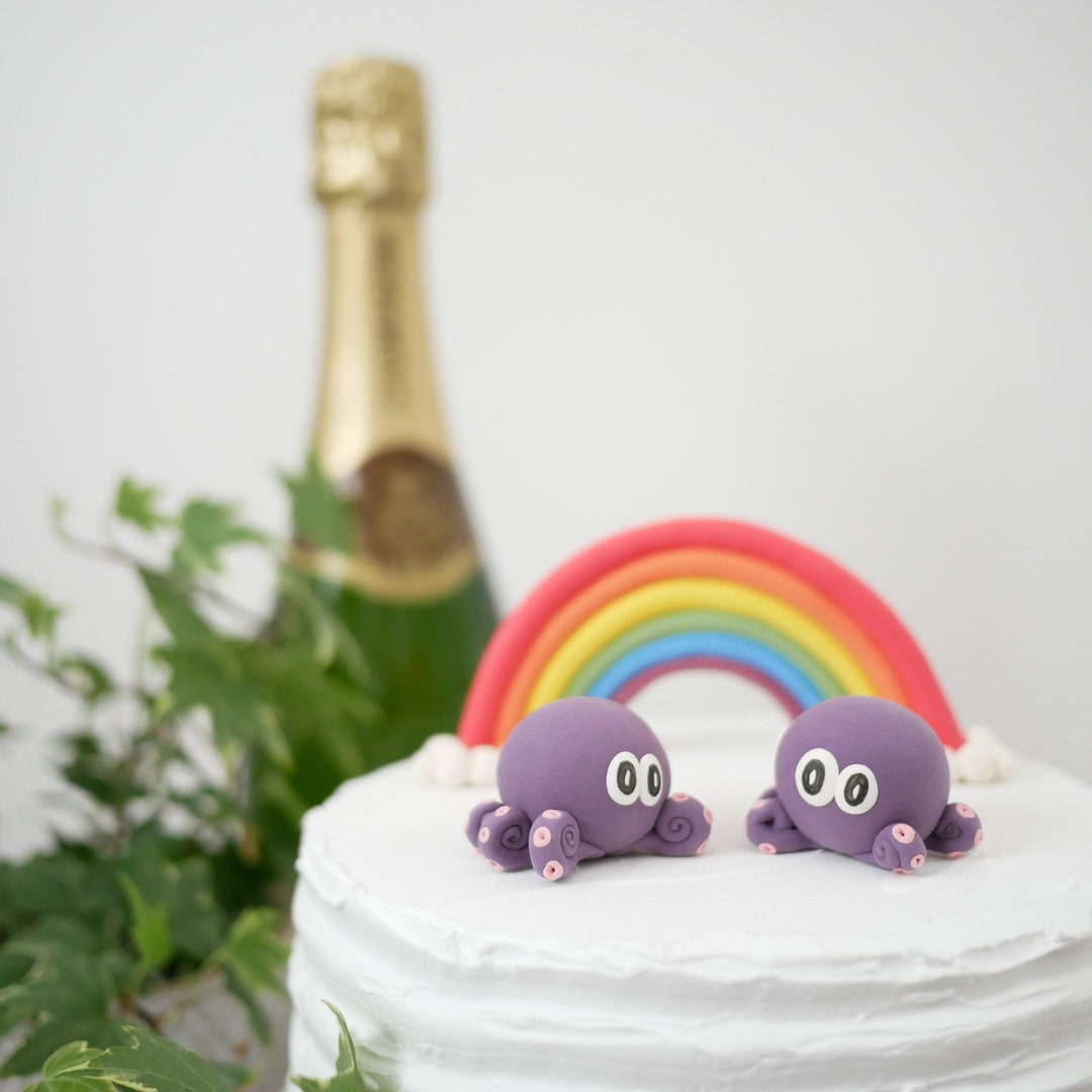 Purple Octopus Wedding Cake Topper – Rainbow Option, Made to Order - Etsy