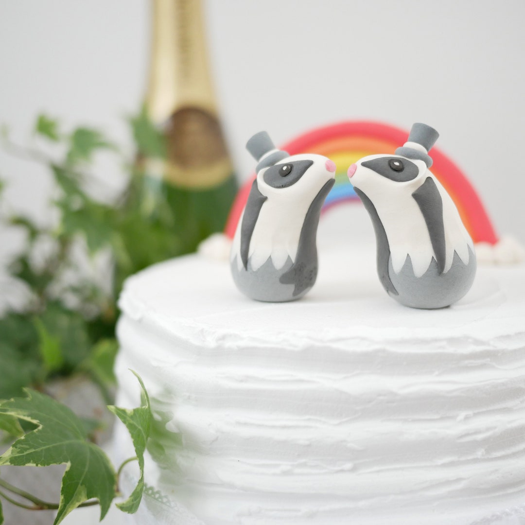 Badger Gay Wedding Cake Topper: Handmade Clay Badgers, Rainbow Option ...