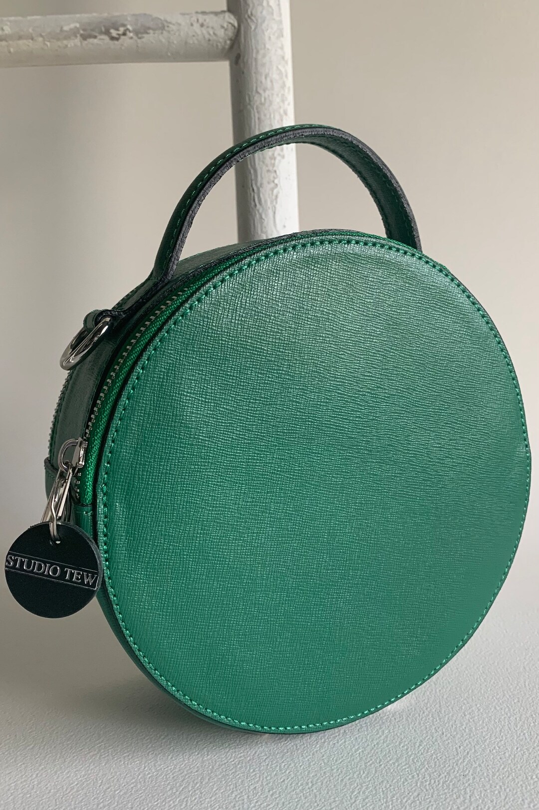Green Round Leather Grab Bag Green Circular Bag Leather - Etsy