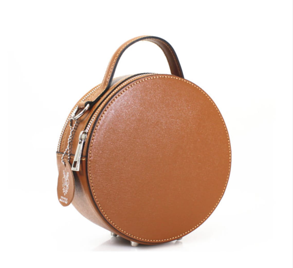 Round Leather Grab Bag Circular Bag Leather Crossbody Bag - Etsy
