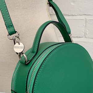 Green Round Leather Grab Bag Green Circular Bag Leather - Etsy