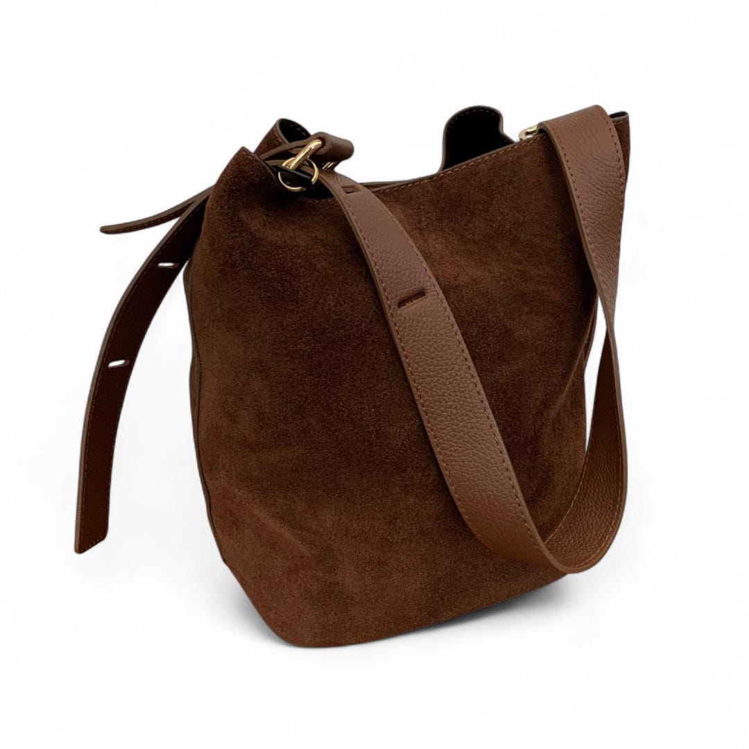 Brown Suede Bucket Bag, Italian Leather Shoulder Bag - Etsy