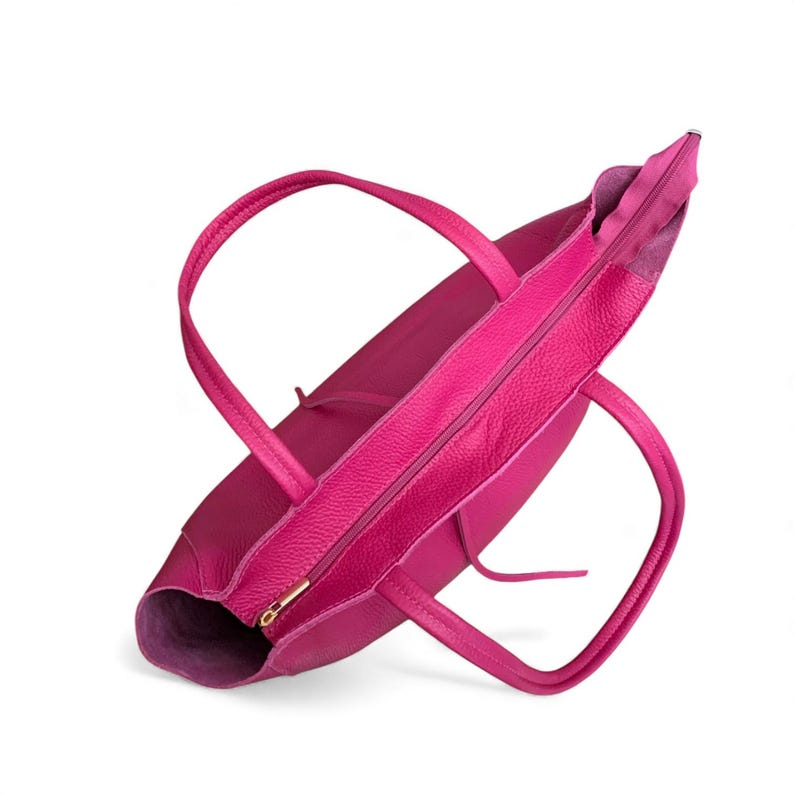 Fuchsia Leather Shoulder Bag, Large Boho Bag, Pink Leather Bag, Leather ...
