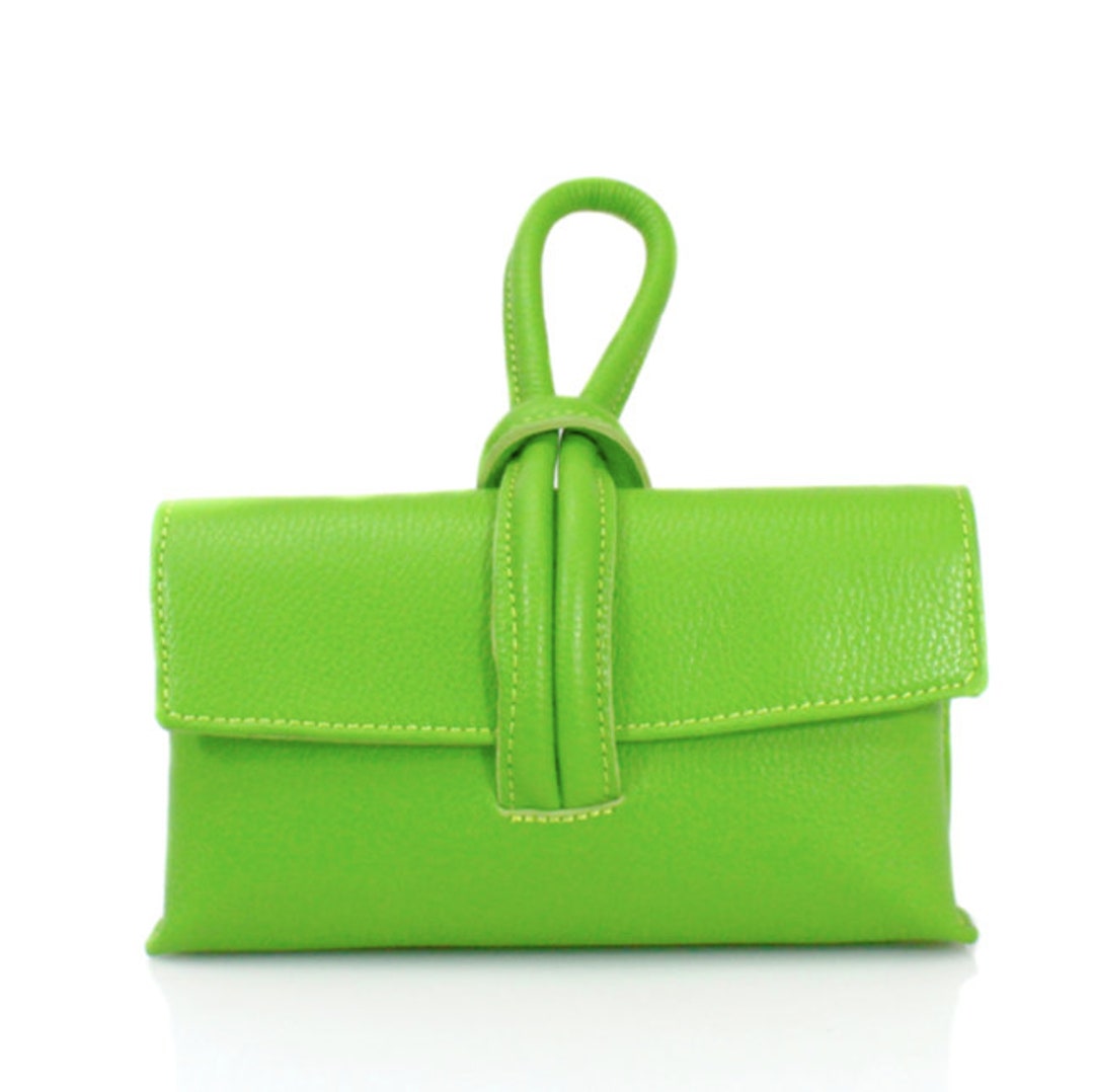 Lime Green Leather Clutch Bag Crossbody Bag, Green Grab Bag, Wedding ...