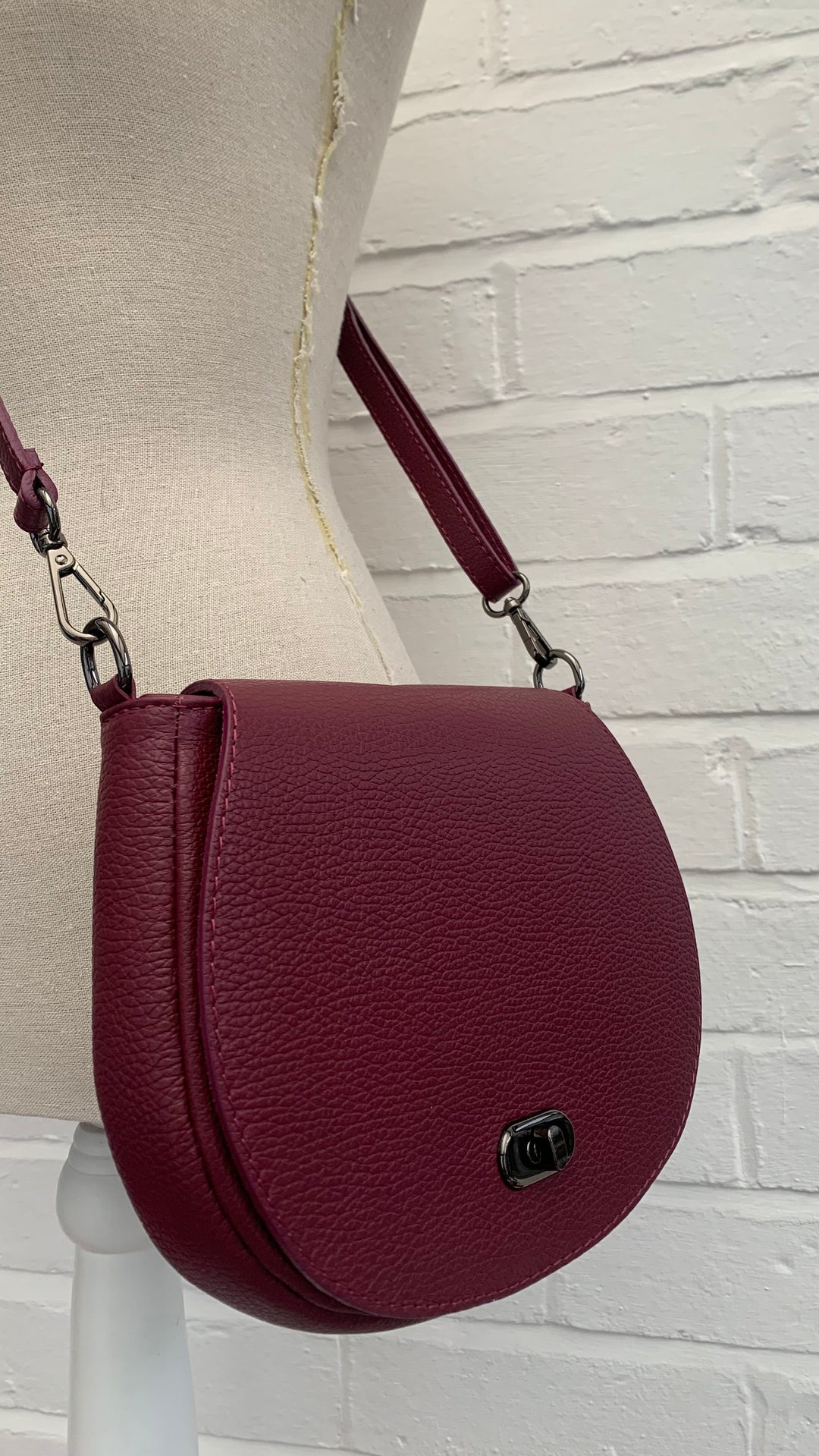 Free Delivery Dark Red Leather Satchel Bag, Small Red Bag, Postman ...