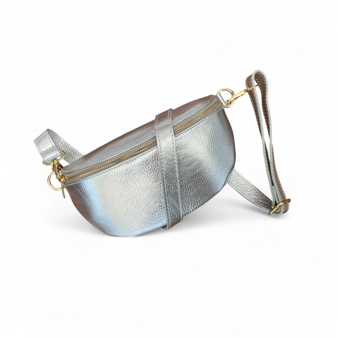 Personalised Silver Italian Leather Bum Bag, Handmade Festival Fanny ...