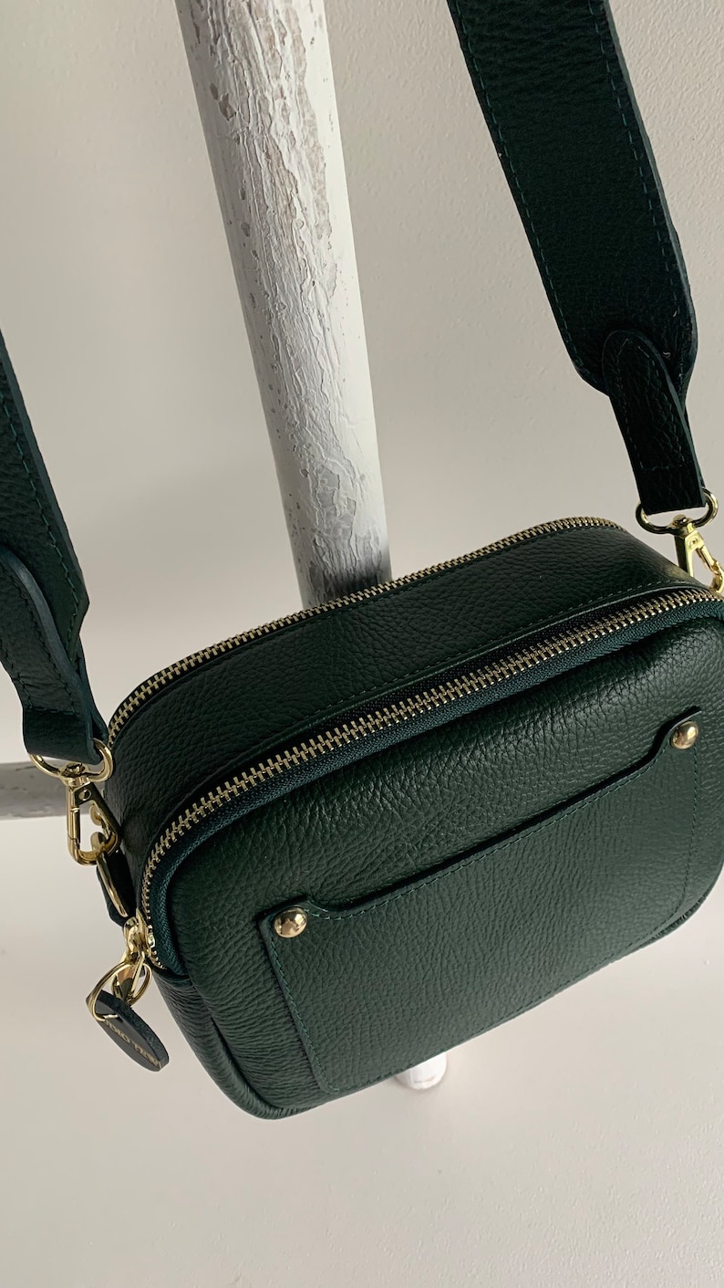 Dark Green Leather Crossbody Bag Camera Bag Wedding Bag - Etsy