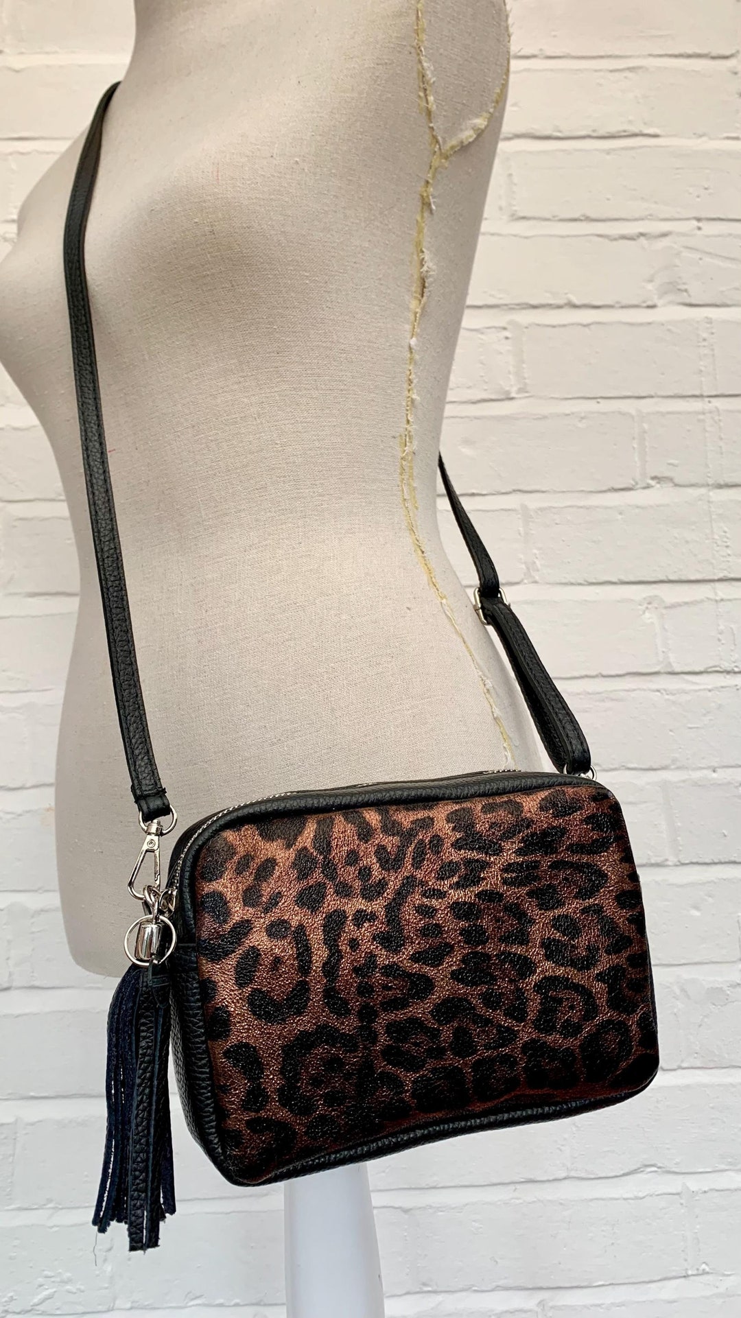 Leopard Print Leather Crossbody Bag, Leopard Camera Bag, Animal Print ...