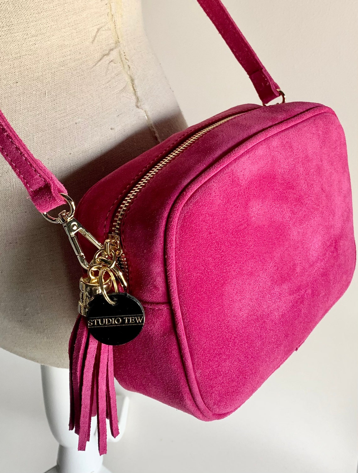 Fuchsia Suede Crossbody Bag Pink Suede Bag Camera Bag - Etsy