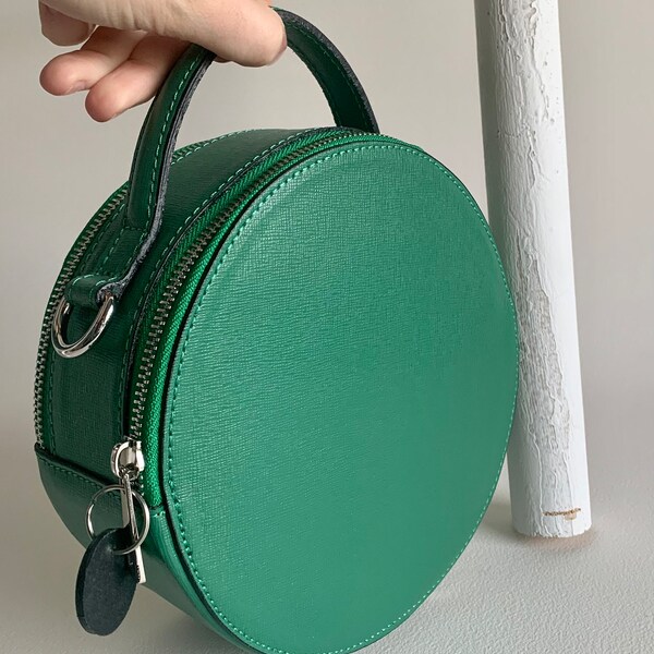 Round Leather Bag - Etsy